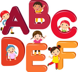 Cartoon kids with rstuv letters Royalty Free Vector Image