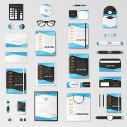 Professional blue branding design kit with cubes Vector Image