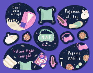 Pajamas party sticker concept Royalty Free Vector Image