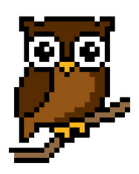Owl pixels for 8 bit game assets Royalty Free Vector Image