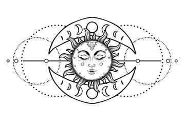 Sun and triple moon pagan wicca goddess Royalty Free Vector