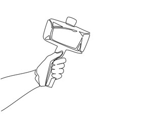 Single one line drawing hand holding stone hammer Vector Image