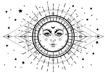 Sun and triple moon pagan wicca goddess Royalty Free Vector