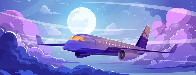 Cartoon night skyscape with anime clouds and moon Vector Image