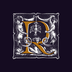 Gothic style letter r logo calligraphy uppercase Vector Image