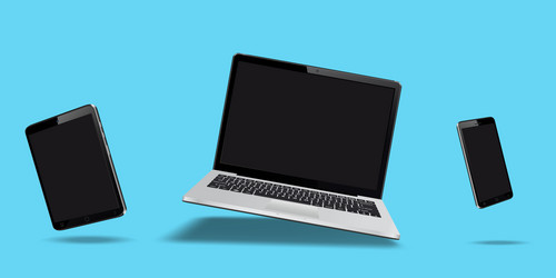 Flying laptop mobile and tablet Royalty Free Vector Image