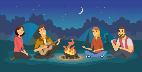 People camping setting up tent man Royalty Free Vector Image
