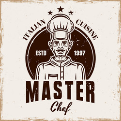 Chef head and crossed knives cooking emblem Vector Image