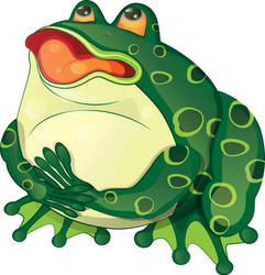 Cartoon fat frog sits and looks Royalty Free Vector Image