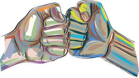 Fist bumping banner hand drawn with single line Vector Image