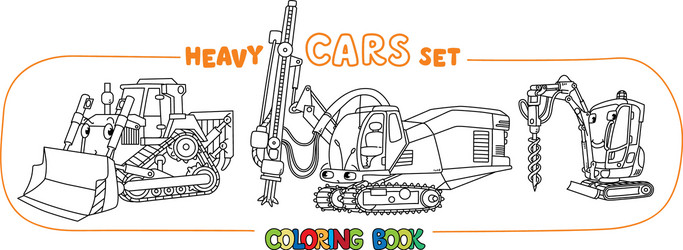 Funny construction small cars set coloring book Vector Image