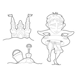Summer fun coloring page boy on the beach Vector Image