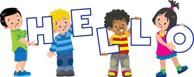 Children set smiling five kids with letters Vector Image