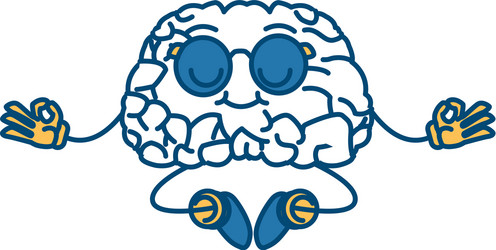 Cute brain meditating cartoon Royalty Free Vector Image