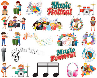 Kids musical instruments and music symbols set Vector Image