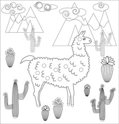 Coloring page cartoon lama book Royalty Free Vector Image