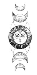 Sun and triple moon pagan wicca moon goddess Vector Image