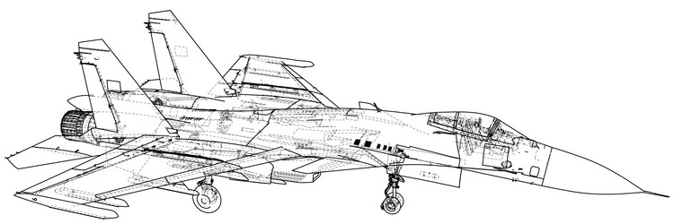 Military fighter jet drawn in ink by hand Vector Image