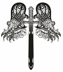 Wings and sword Royalty Free Vector Image - VectorStock