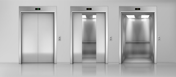 Realistic elevator set open and closed chrome Vector Image