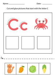 Letter recognition for kids cut and glue Vector Image