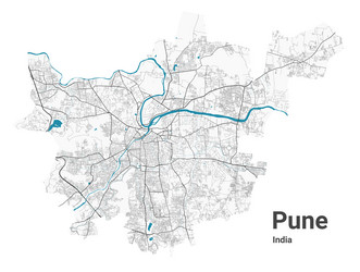 Detailed map poster of pune city linear print map Vector Image