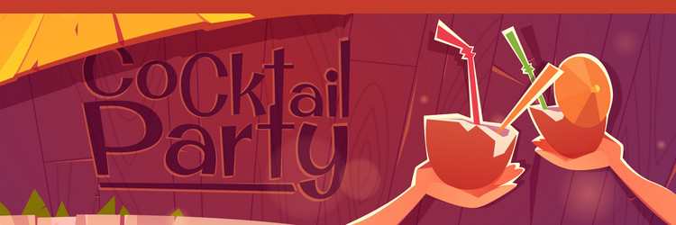Cocktail party banner with beach bar and coconuts Vector Image