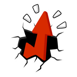 Red arrow break wall cracks and fragments Vector Image