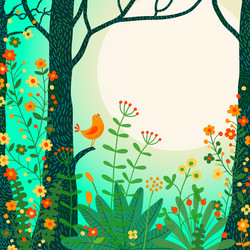 Poster of birds in forest Royalty Free Vector Image