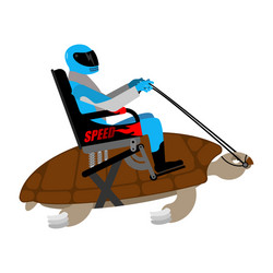Riding turtle racer on reptile isolated white Vector Image