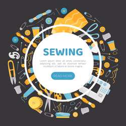 Sewing banner design with tools for handmade craft