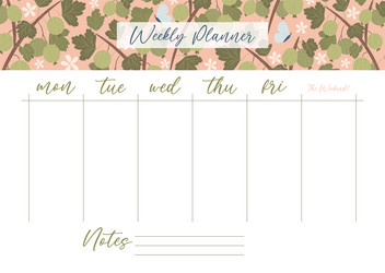 Printable weekly planner concept with green Vector Image