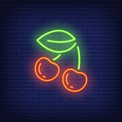 Cherry neon sign with berry Royalty Free Vector Image