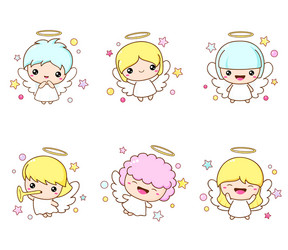Cartoon angels collection set Royalty Free Vector Image
