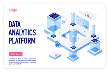 Cloud computing isometric big data flow Royalty Free Vector