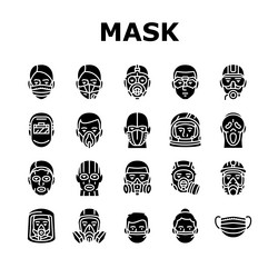 Mask virus face safety icons set Royalty Free Vector Image