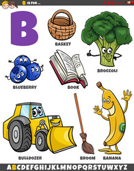 Letter b from alphabet with cartoon basket object Vector Image