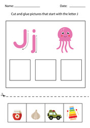Letter recognition for kids cut and glue Vector Image