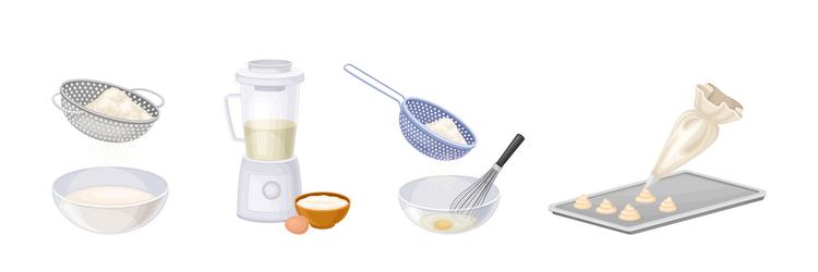 Sweet pastry baking process with utensils Vector Image