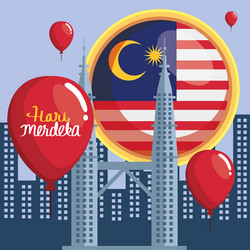Hari merdeka lettering with flag waving Royalty Free Vector