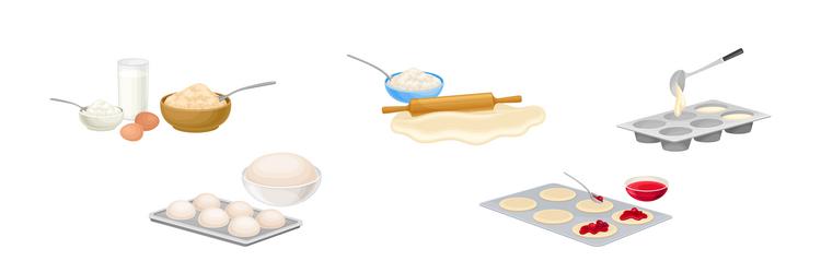 Sweet pastry baking process with utensils Vector Image