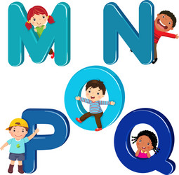 Cartoon kids with rstuv letters Royalty Free Vector Image