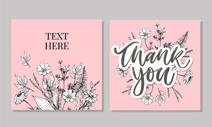 Floral spring thank you pink flowers card Vector Image