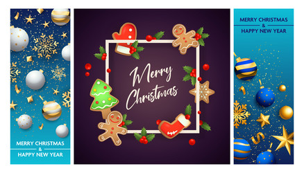 Merry christmas postcard set with gold ribbons Vector Image