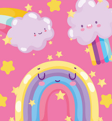 Cute rainbows clouds sun weather sky cartoon Vector Image