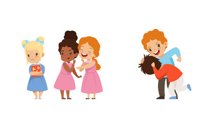 Angry kids bullying and abusing the weak agemate Vector Image