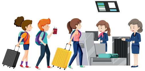 Passengers at check-in counter with service staffs