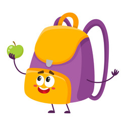 Cartoon purple school backpack holding pencil Vector Image