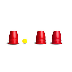 Three red stainless cups magic cup game Royalty Free Vector