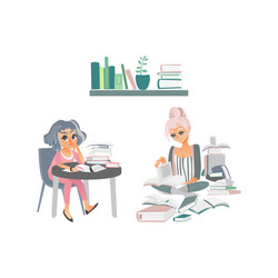 Cartoon people reading books scene Royalty Free Vector Image